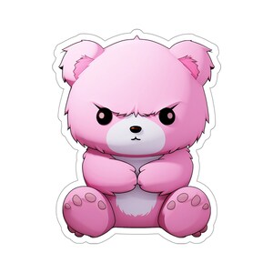Pink Teddy Bear Sticker Decal, Grumpy Art Vinyl Laptop Cute Waterbottle ...