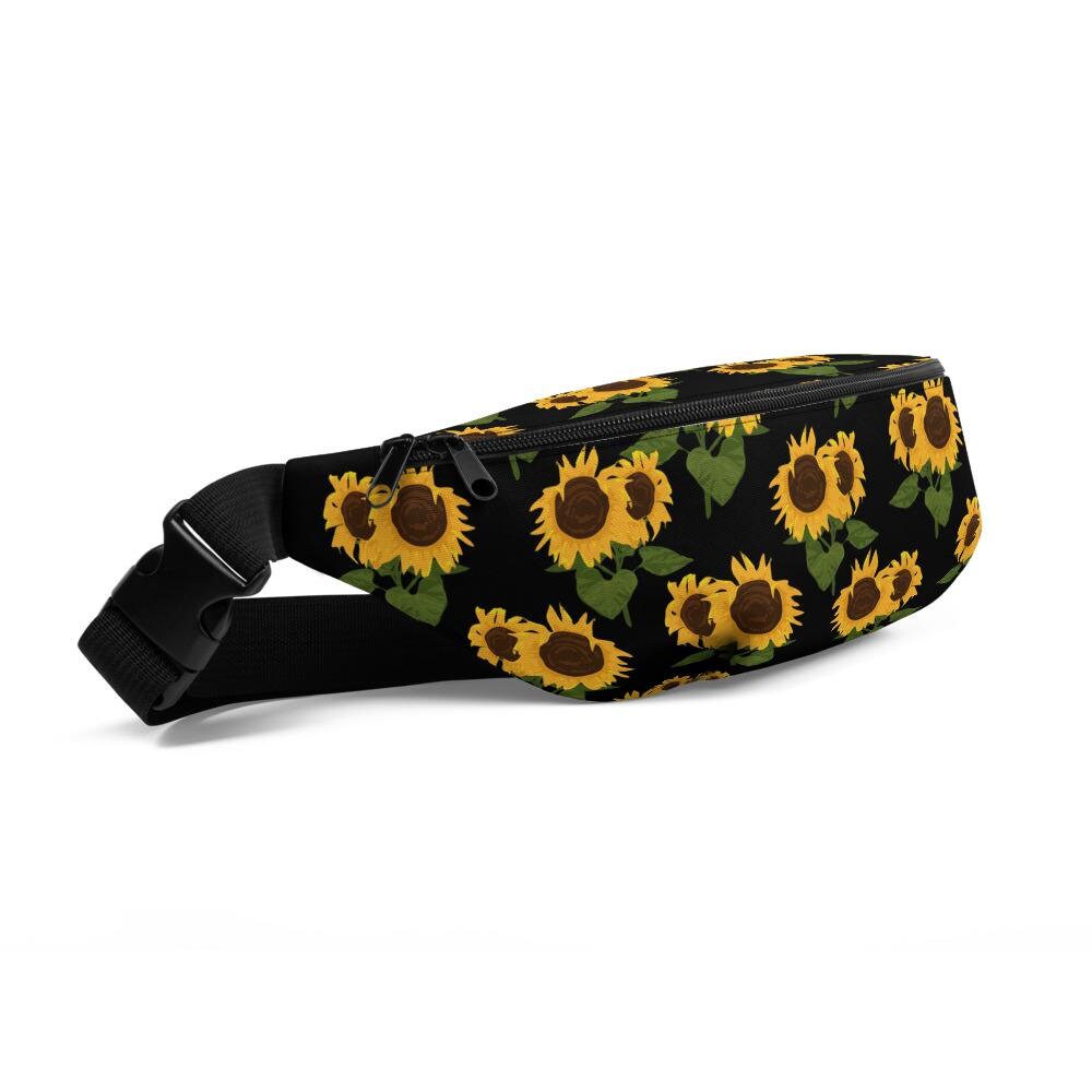 Sunflower Floral Fanny Pack Yellow Black Flower Pattern Boho | Etsy