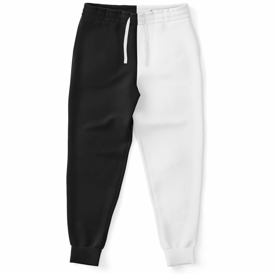 Half Black Half White Joggers Sweatpants With Pockets, Two Tone Split ...