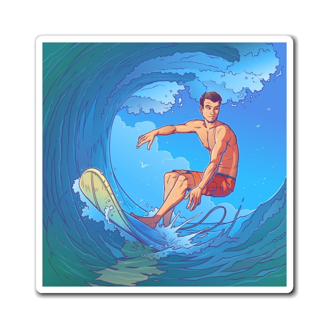 Surf Magnet Surfing Beach Sea Wave Man Surfboard Watercolor | Etsy