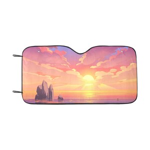 Sunset Ocean Windshield Sun Shade, Sunrise Sea Car Accessories Auto ...