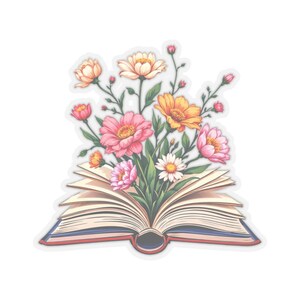 Floral Open Book Sticker Decal, Flowers Reading Library Art Vinyl ...
