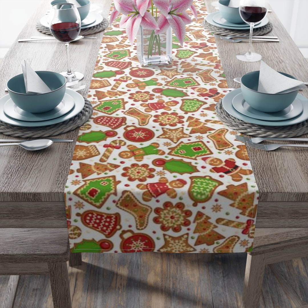 Gingerbread Table Runner, Holiday Xmas Christmas Cookies Festive Home ...