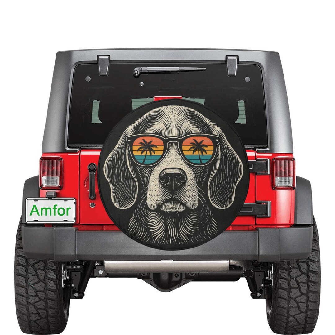 Beagle Dog Spare Tire Cover, Sunglasses Palm Tree Beach Puppy Backup ...