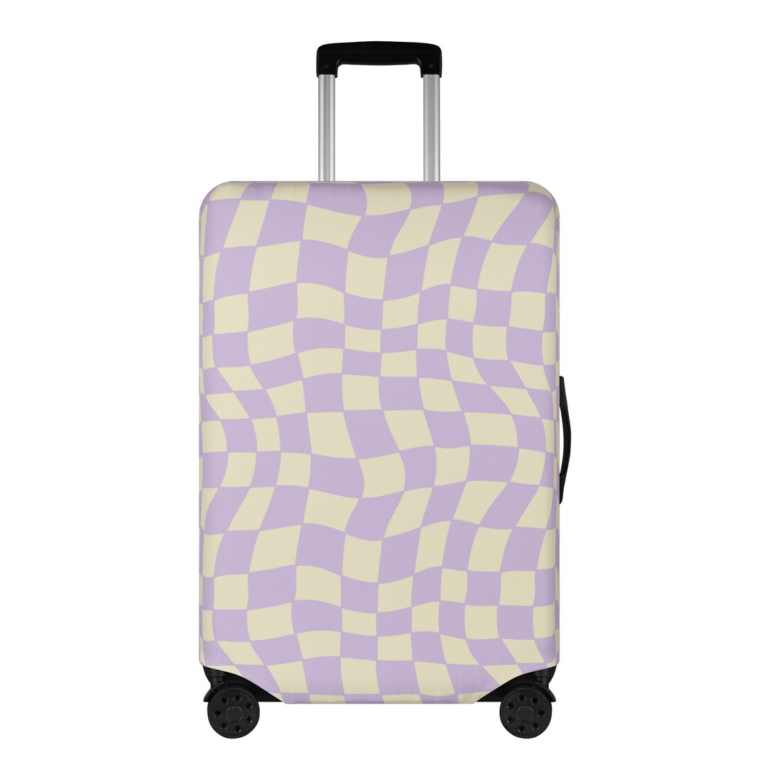 Checkered Purple Luggage Cover, Pastel Groovy Lilac Check Suitcase ...