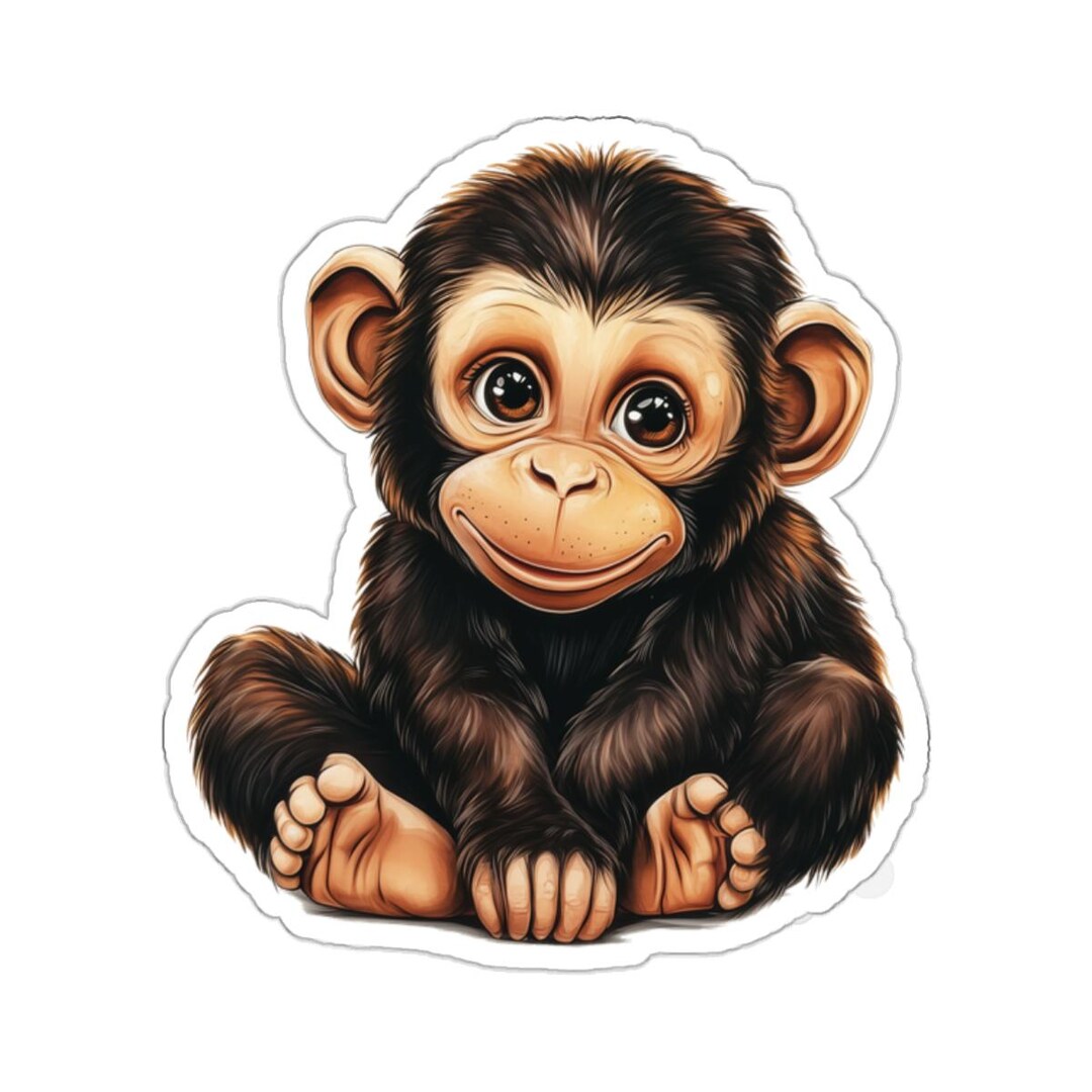 Baby Monkey Sticker Decal, Animal Watercolor Zoo Art Vinyl Laptop Cute ...