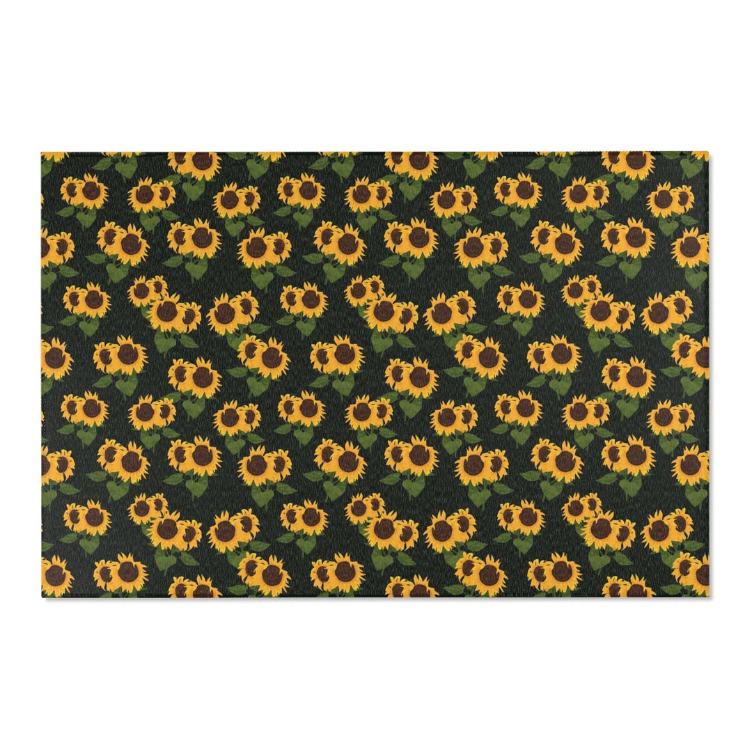 Sunflower Area Rug Carpet, Yellow Flowers Floral Washable Kitchen Floor ...