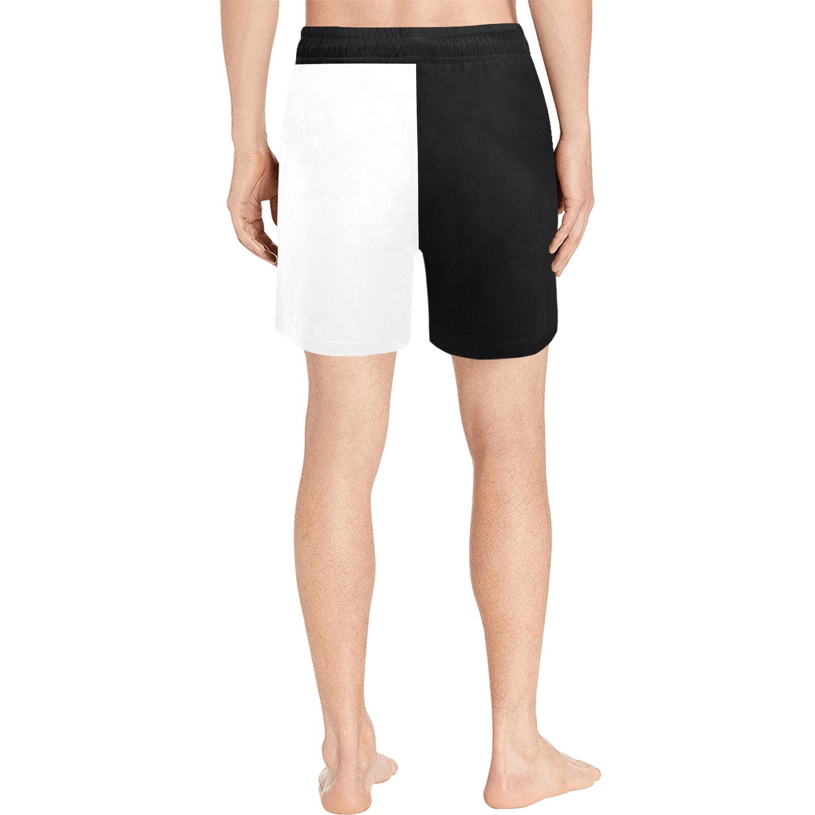 Half Black Half White Men Swim Trunks Shorts, Two Tone Mid Length Beach ...