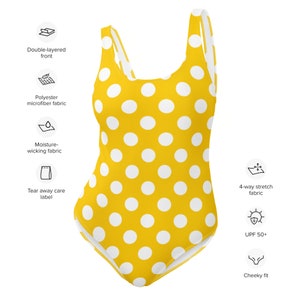 Yellow Polka Dots One Piece Swimsuit for Women, Cute Designer Swim ...