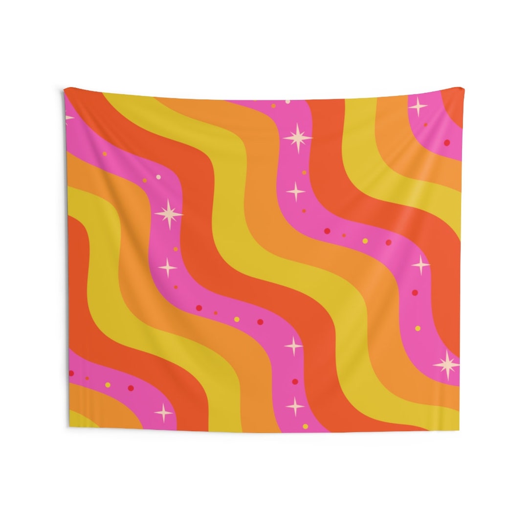 Groovy Tapestry, 70s Psychedelic Colorful Trippy Wavy Landscape Indoor ...