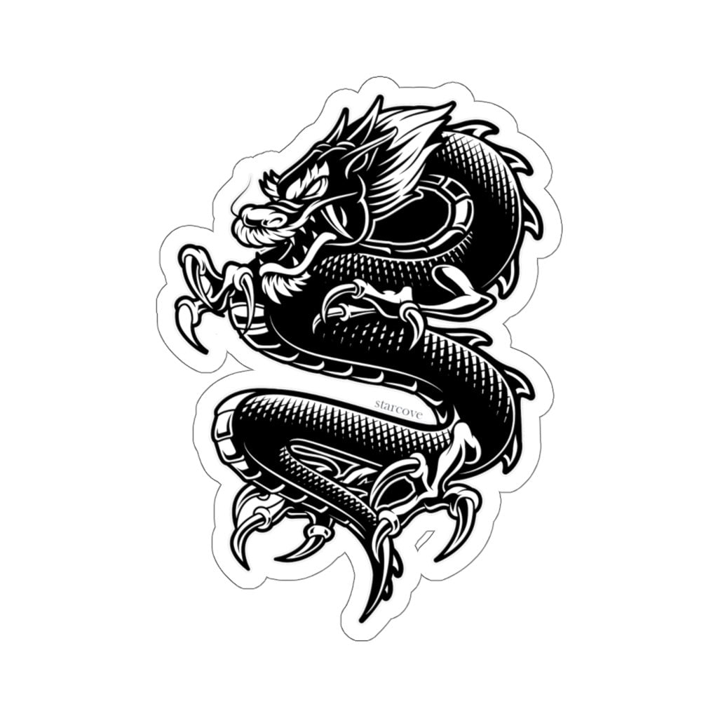 Black Dragon Sticker, Tattoo Design Laptop Decal Vinyl Cute Waterbottle ...