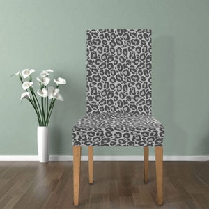 Grey Leopard Dining Chair Seat Covers, Animal Print Cheetah Stretch ...