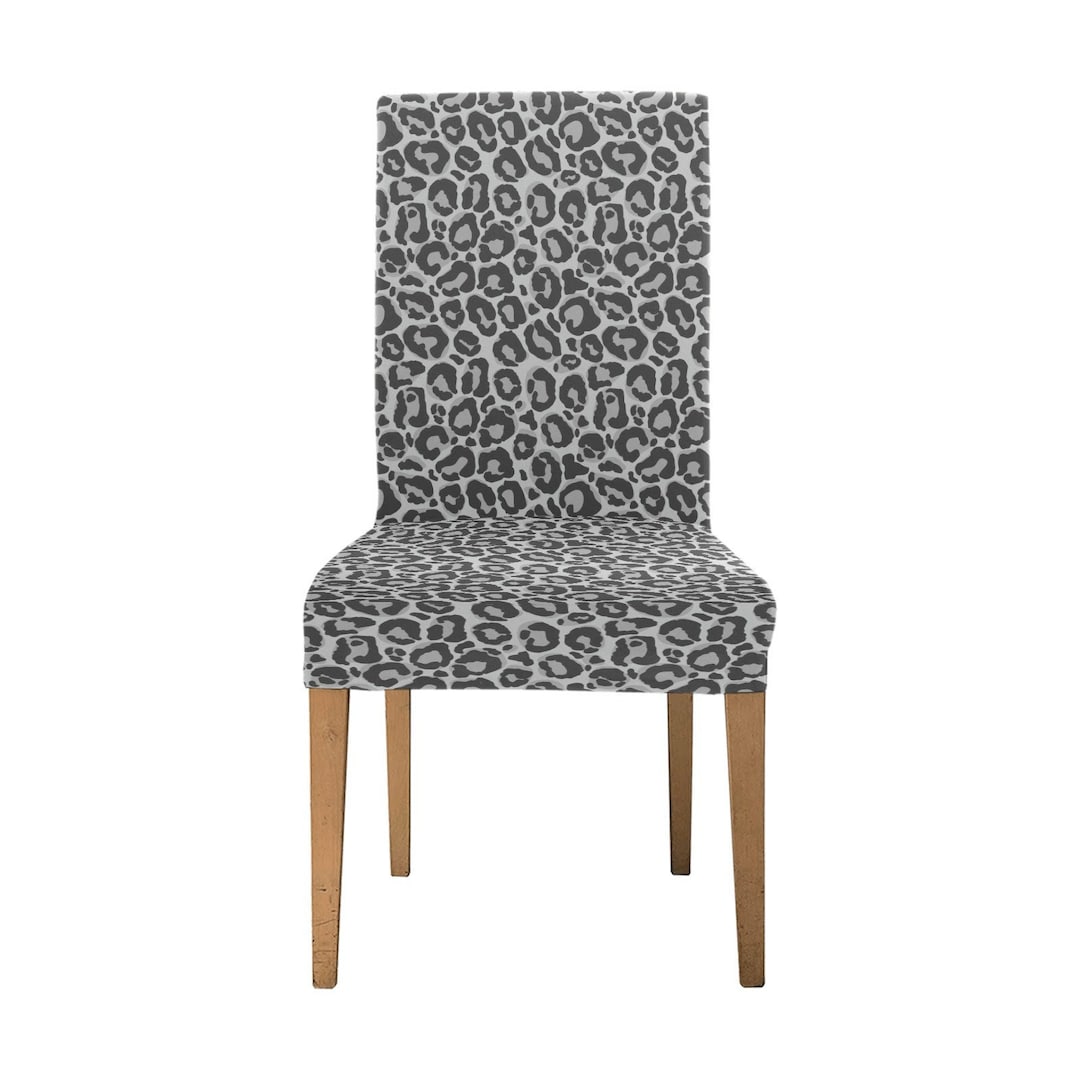 Grey Leopard Dining Chair Seat Covers, Animal Print Cheetah Stretch ...