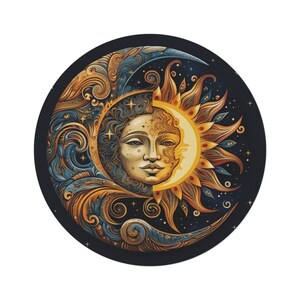 Sun Moon Face Round Area Rug Carpet, Celestial Witchy Circle Home Floor ...