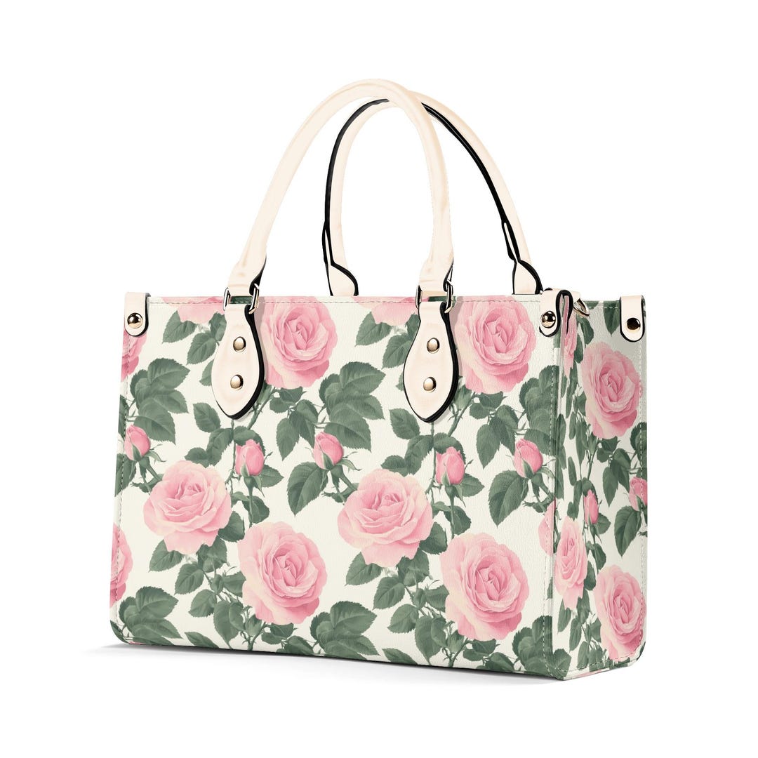 Pink Rose Flower Shoulder Purse, Floral Cute Crossbody Vegan Leather ...