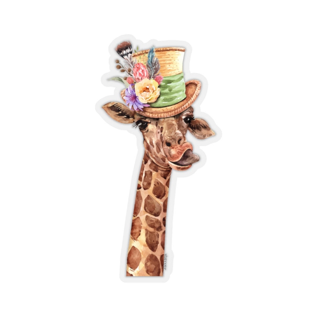 Giraffe With Hat Sticker, Funny Laptop Decal Vinyl Cute Waterbottle ...