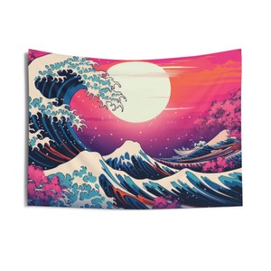 Great Wave Vaporwave Tapestry, Synthwave Retrowave Japanese 80s 90s ...