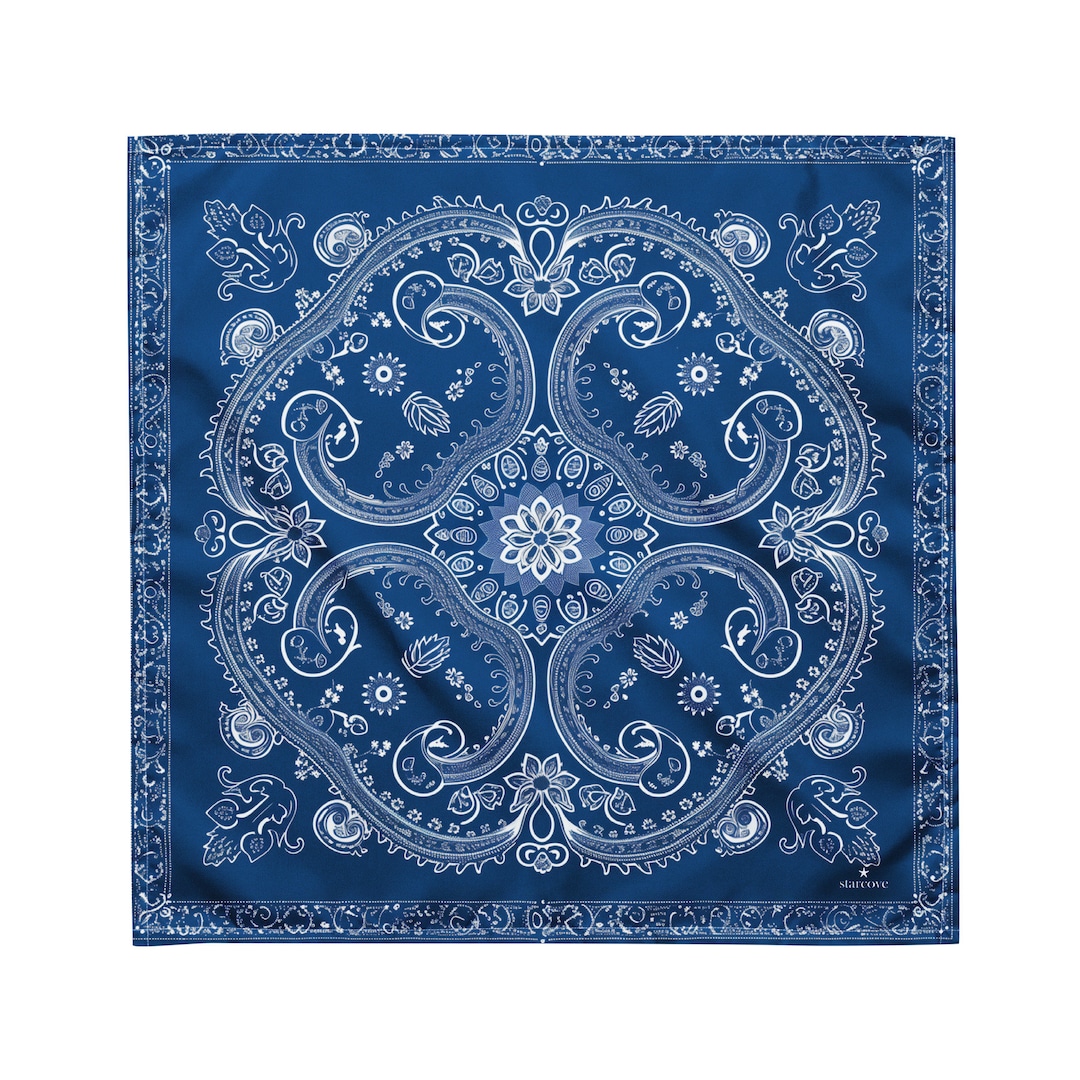 Blue Bandana Headband Scarf, White Paisley Women Men Female Ladies Hair ...