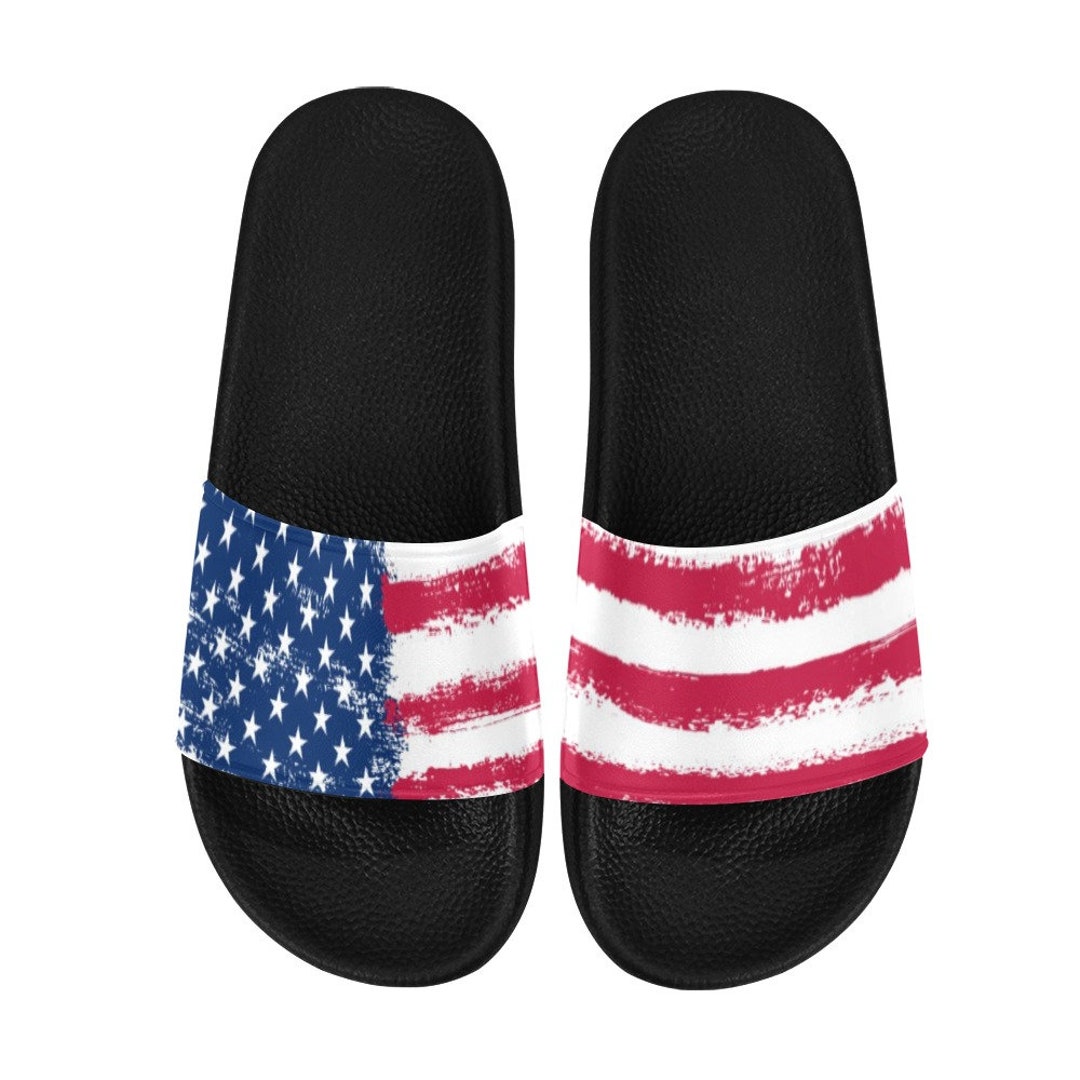 Patriotic Women Slides Sandals, American Flag Shoes Red White Blue ...