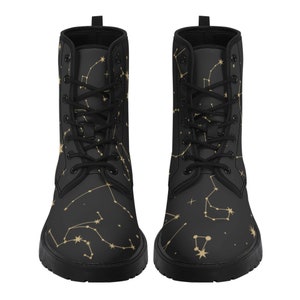 Constellation Women Leather Boots, Stars Space Vegan Lace up Shoes ...
