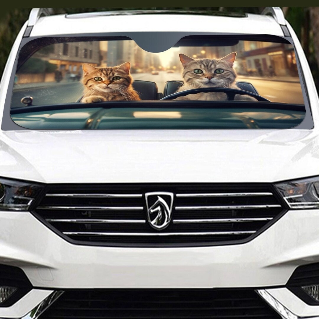 Cats Driving Car Sun Shade, Funny Front Windshield Coverings Blocker ...