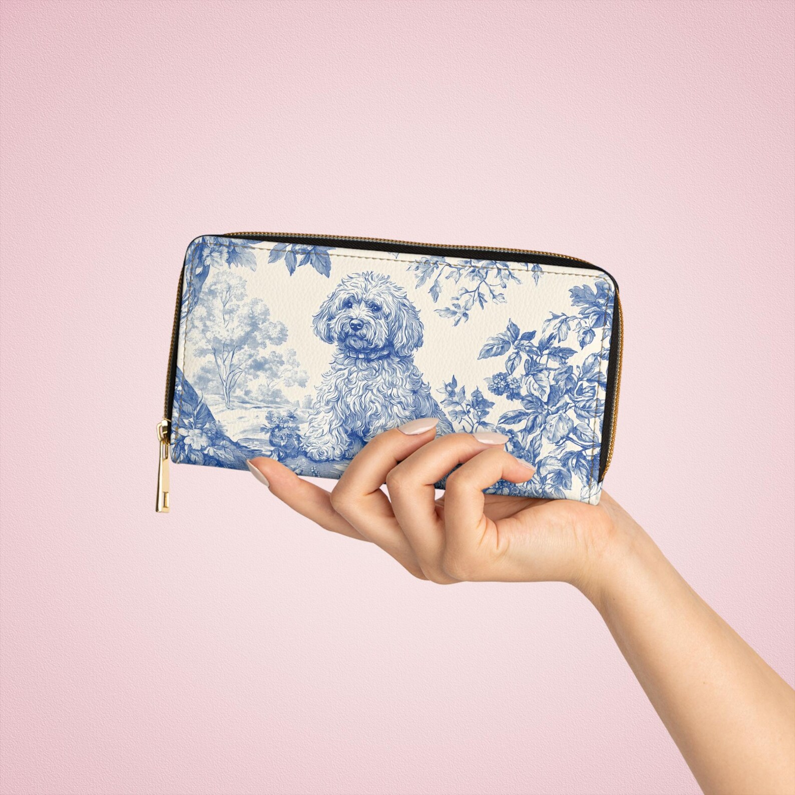 Dog Retro Leather Wallet Women, Toile De Jouy Vintage Poodle Doodle ...