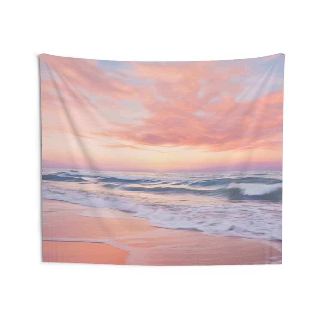 Light Pink Sunset Tapestry, Beach Ocean Wall Art Hanging Cool Unique ...