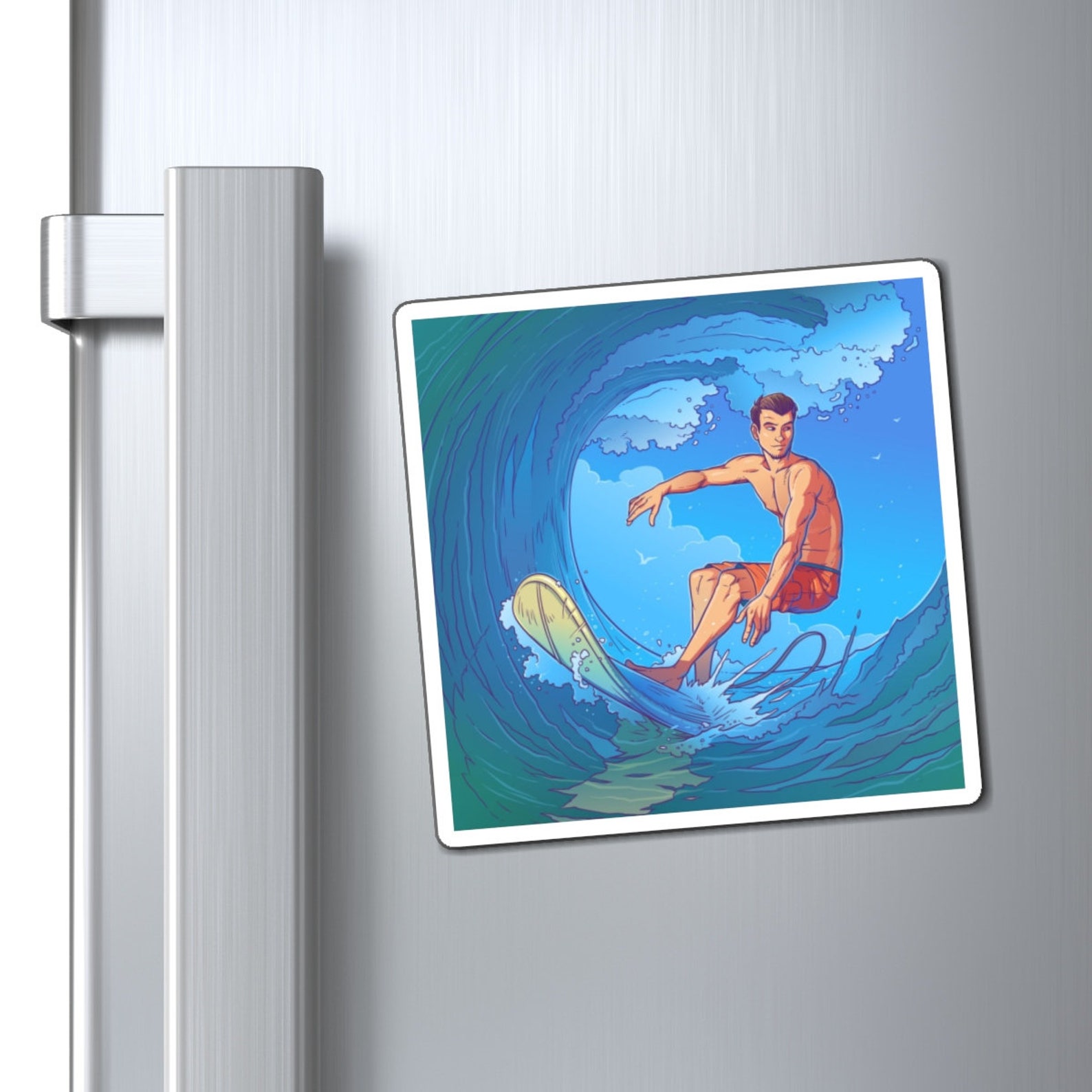 Surf Magnet Surfing Beach Sea Wave Man Surfboard Watercolor | Etsy
