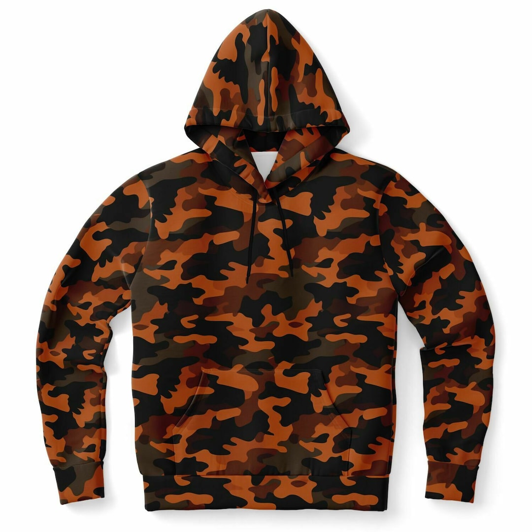 Black and Orange Camo Hoodie, Camouflage Pullover Men Women Adult ...