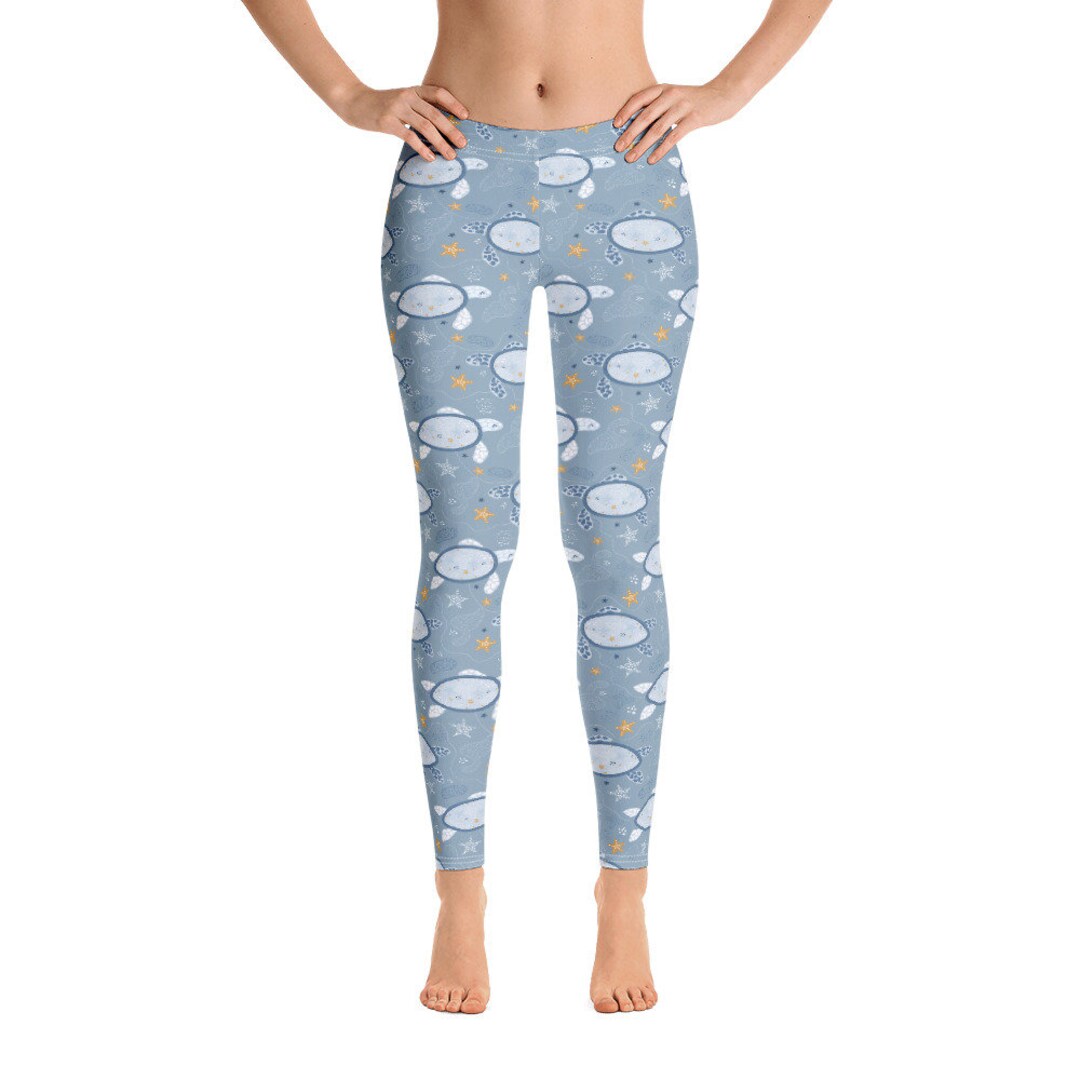 Turtle Leggings, Sea Turtle Pants Ocean Printed Grey Print Yoga Pants ...
