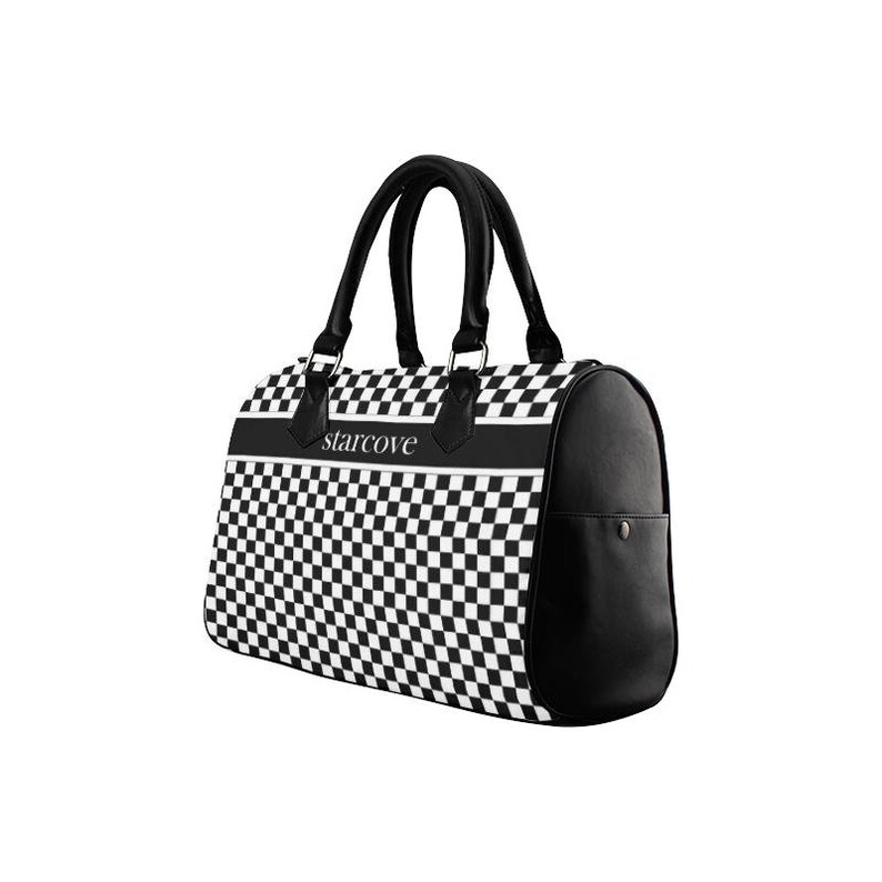 Black and White Handbag, Checkered Racing Flag Checkerboard Print ...