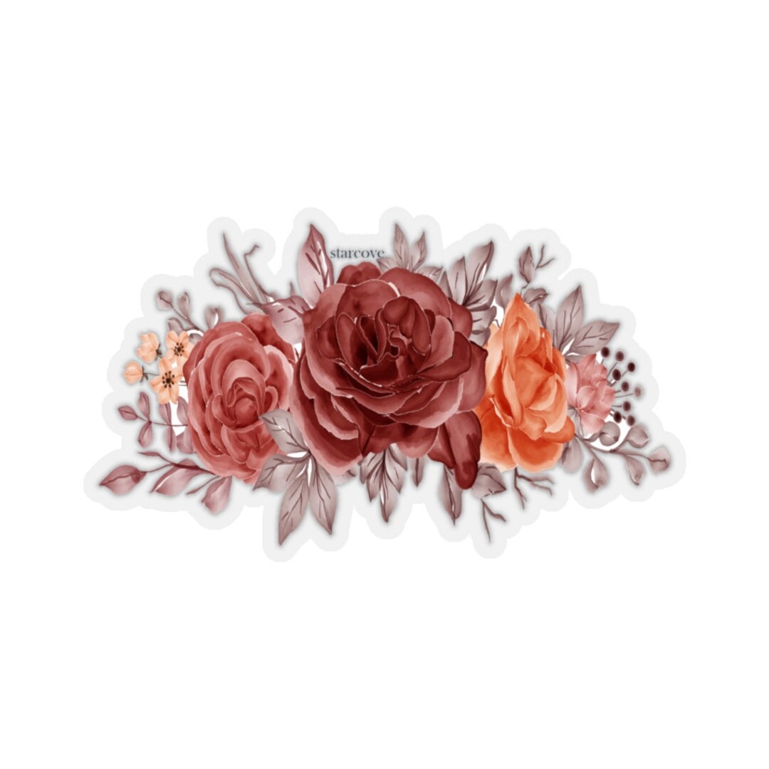 Red Flowers Sticker, Roses Pink Floral Laptop Decal Vinyl Cute ...