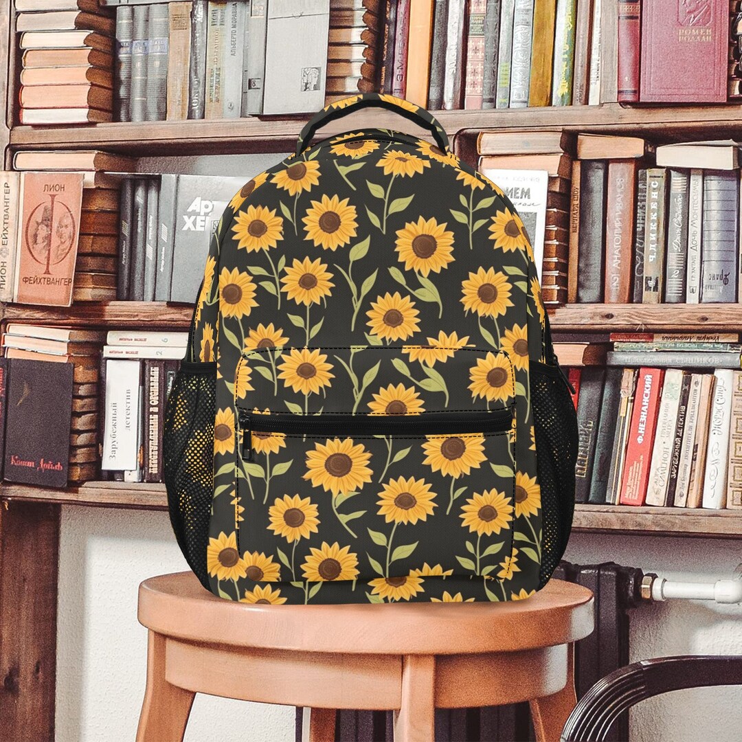 Sunflower Backpack, Yellow Black Floral Flowers Men Women Kids Gift ...
