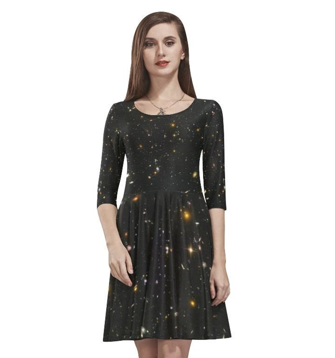 Galaxy Dress, Night Sky Print Black Space Star Constellation Fantasy ...