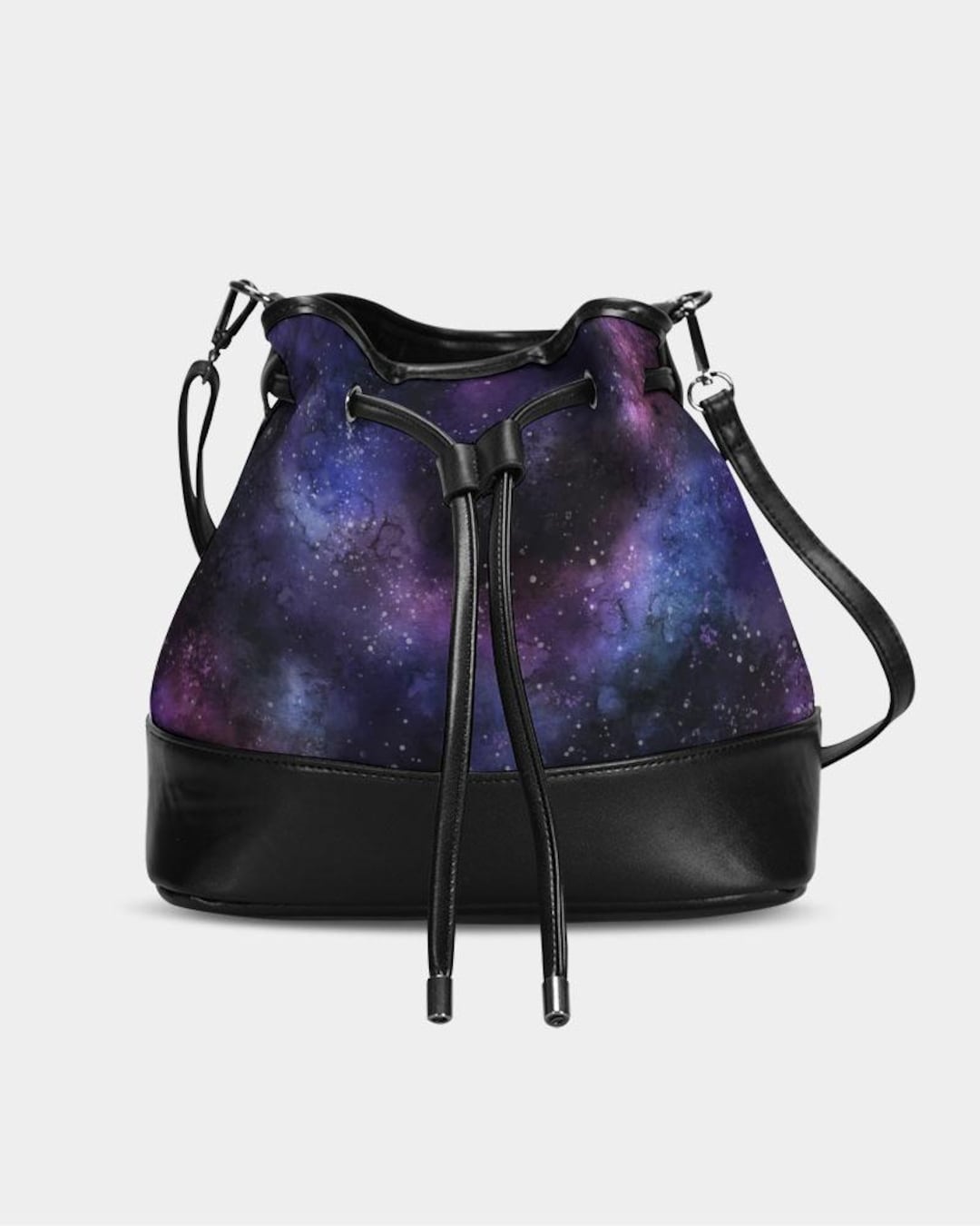 Galaxy Universe Mini Bucket Bag, Space Purple Stars Handbag Purse Women ...