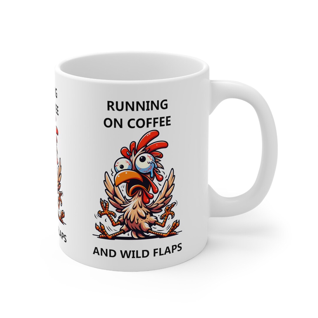 Running on Coffee Mug, Funny Chicken Art Ceramic Cup Tea Office Boss ...
