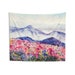 Flower Mountain Tapestry, Watercolor Pink Colorful Landscape Indoor ...