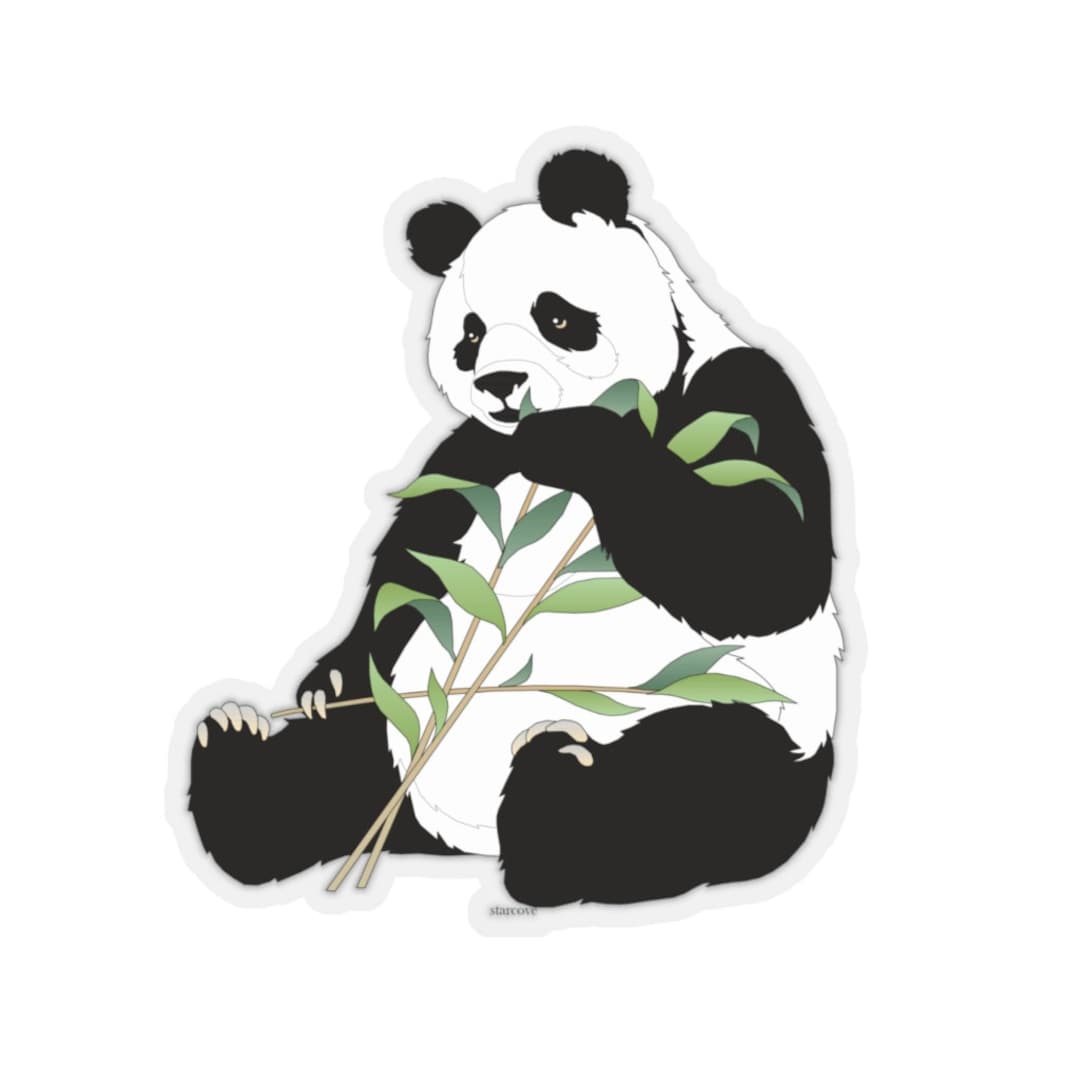 Giant Panda Sticker, Chinese Leaves Laptop Decal Vinyl Cute Waterbottle ...