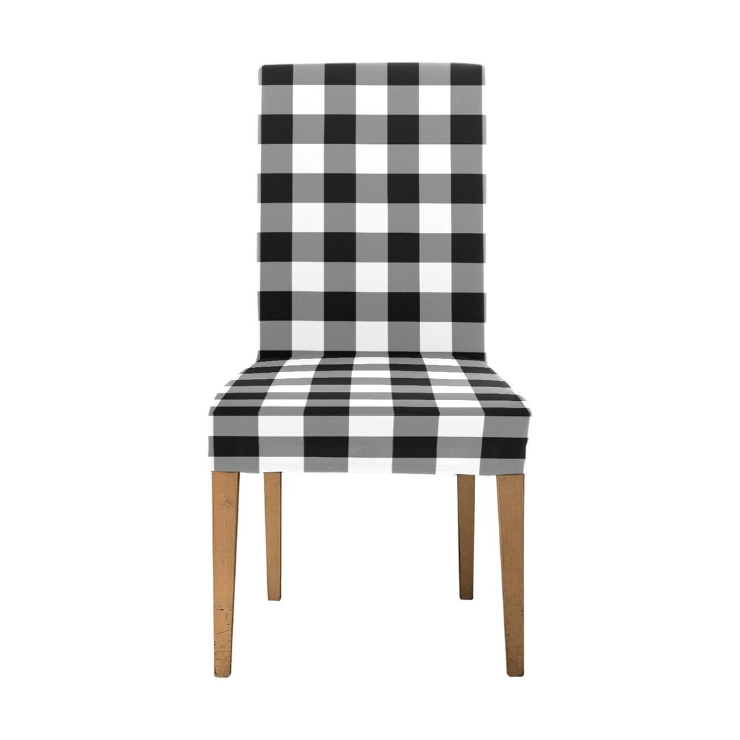 Black White Buffalo Check Dining Chair Seat Covers, Plaid Stretch ...