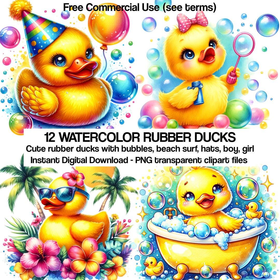 12 Rubber Duck Clipart Bundle Digital Instant Download PNG Files, Cute ...