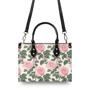 Pink Rose Flower Shoulder Purse, Floral Cute Crossbody Vegan Leather ...