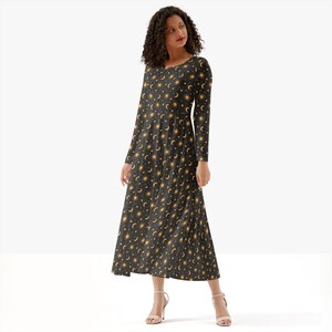 Celestial Long Sleeve Maxi Dress, Sun Moon Stars Space Black Boho Women ...