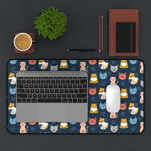 Cat Desk Mat, Cute Kittens Art Large Small Wide Gaming Keyboard Mouse ...
