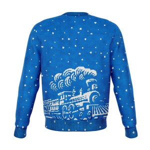 Bipolar Express Ugly Christmas Sweater, Snow Train Blue Funny Print ...