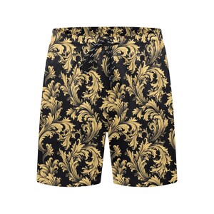 Baroque Men Swim Trunks, 7" Inseam Shorts Black Gold Ornate Beach ...