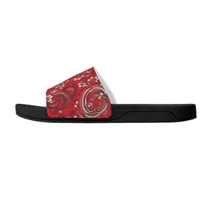 Red Paisley Men Slides Sandals, Bandana Designer Shower Beach Shoes ...
