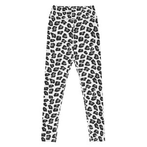 Snow Leopard Yoga Leggings Women, Black White High Waisted Pants Cute ...