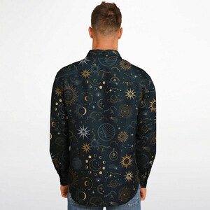 Stars Sun Moon Long Sleeve Men Button up Shirt, Celestial Space Guys ...