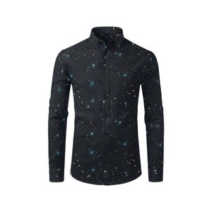 Constellation Space Long Sleeve Men Button up Shirt, Universe Stars ...