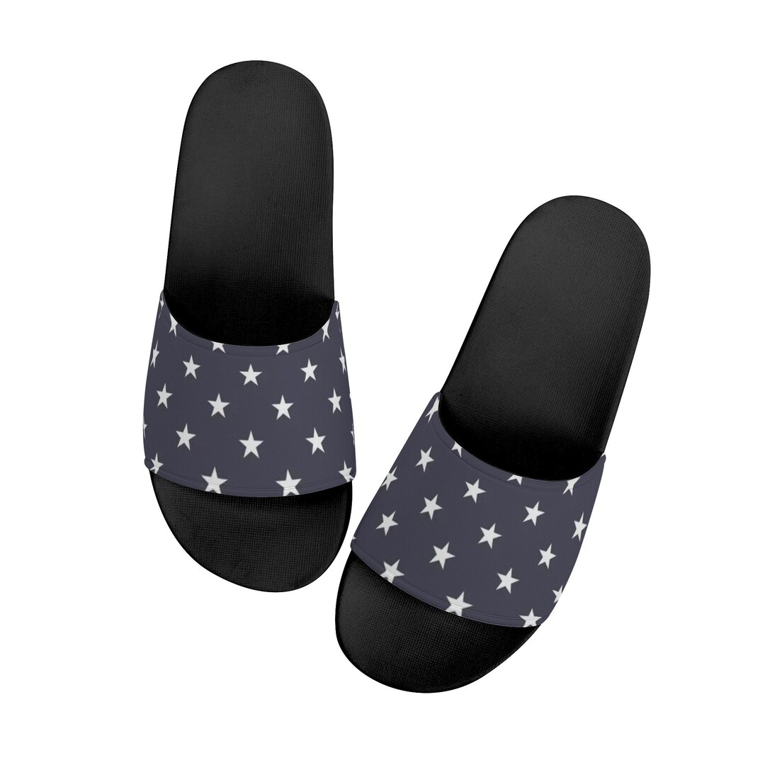 Blue White Stars Men Slides Sandals, Navy Designer Beach Shower Shoes ...